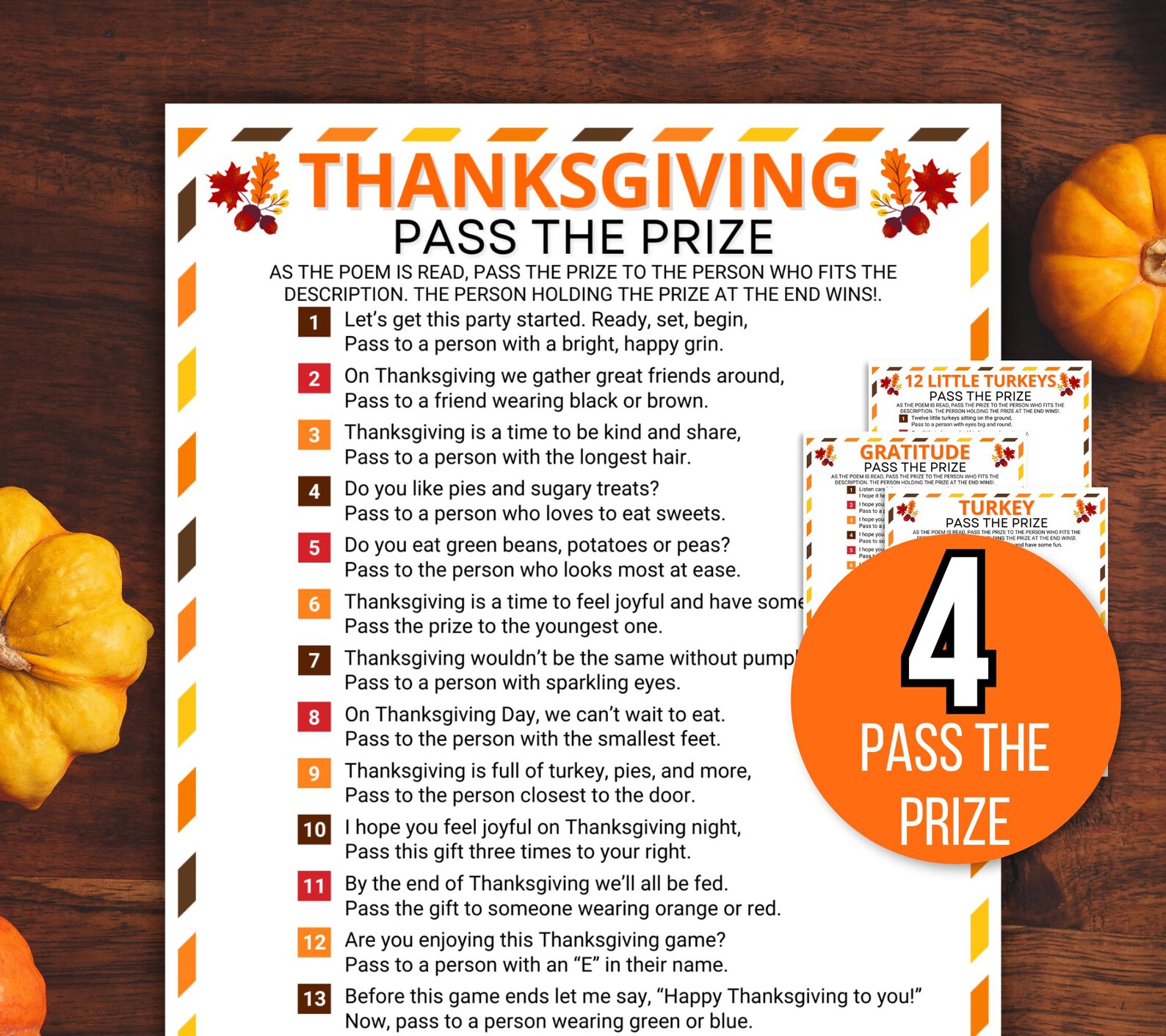 Thanksgiving Pass the Prize Game, Thanksgiving Games, Thanksgiving Left ...
