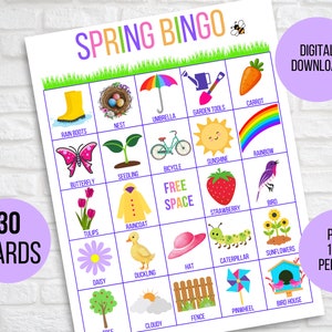 Printable Spring Bingo 30 Spring Bingo Cards Spring Activity - Etsy