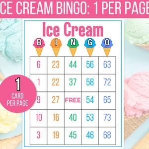 Ice Cream Bingo, 100 Printable Ice Cream Bingo Cards, Ice Cream ...