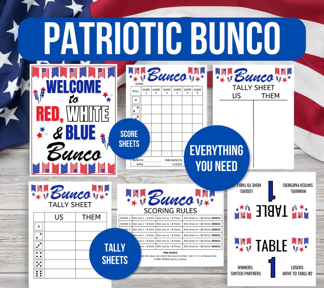 Patriotic Bunco Score Sheet, Patriotic Bunco, Memorial Day Bunco, 4th ...