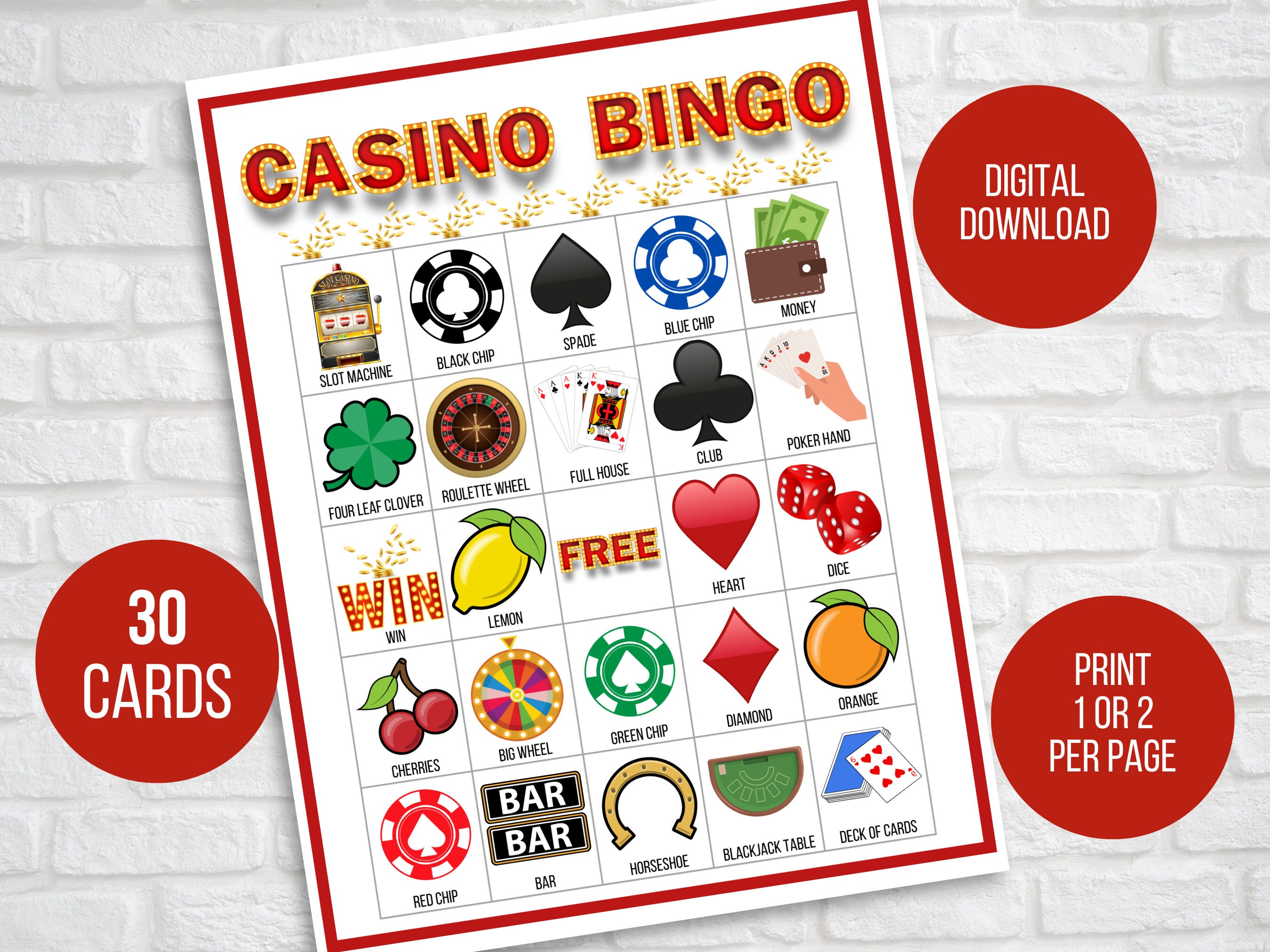 Casino Bingo Casino Game Casino Party Activity Casino - Etsy