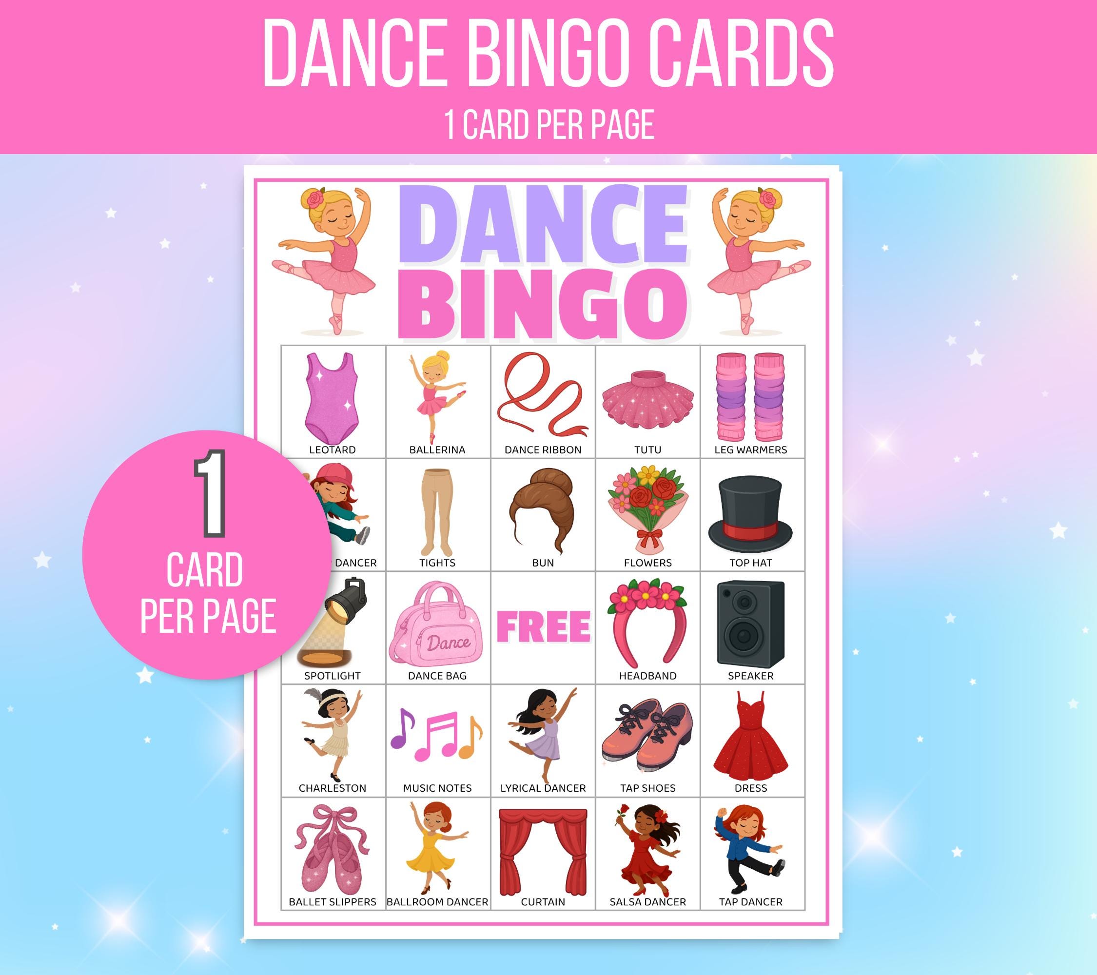 Dance Bingo, Ballet Bingo, Dance Game, Ballet Game, Dance Bingo Cards ...
