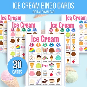 Ice Cream Bingo, 30 Printable Ice Cream Bingo Cards, Ice Cream Birthday ...
