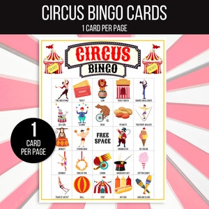 Circus Bingo, 30 Printable Circus Bingo Cards, Circus Party Game ...