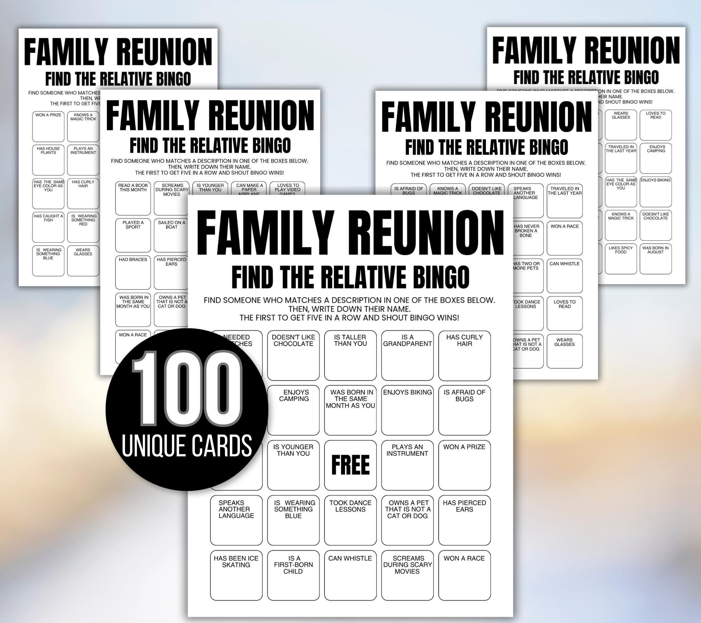 Family Reunion Bingo, Editable Family Reunion Bingo, Find the Relative ...