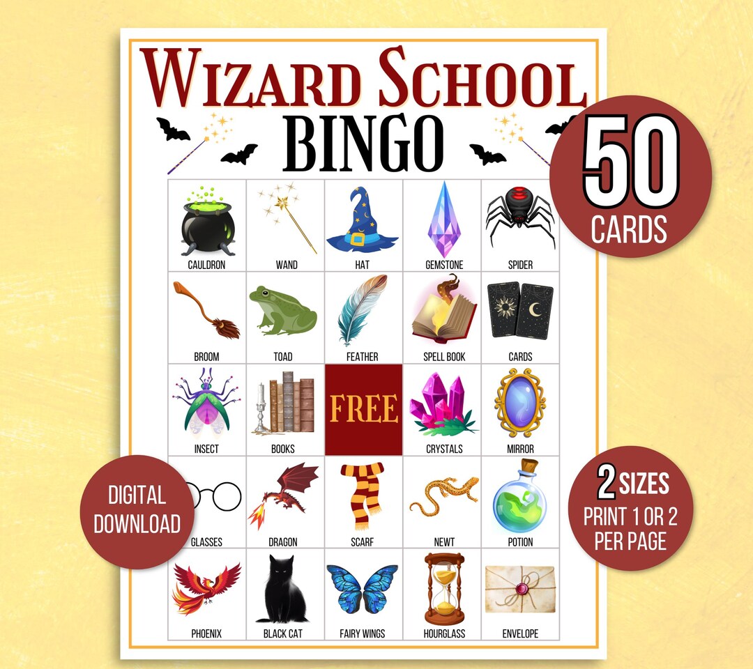 Wizard Bingo, 50 Wizard Bingo Cards, Wizard Party Game, Magic School ...