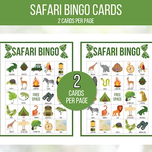 Safari Bingo, 30 Printable Safari Bingo Cards, Safari Party Game ...