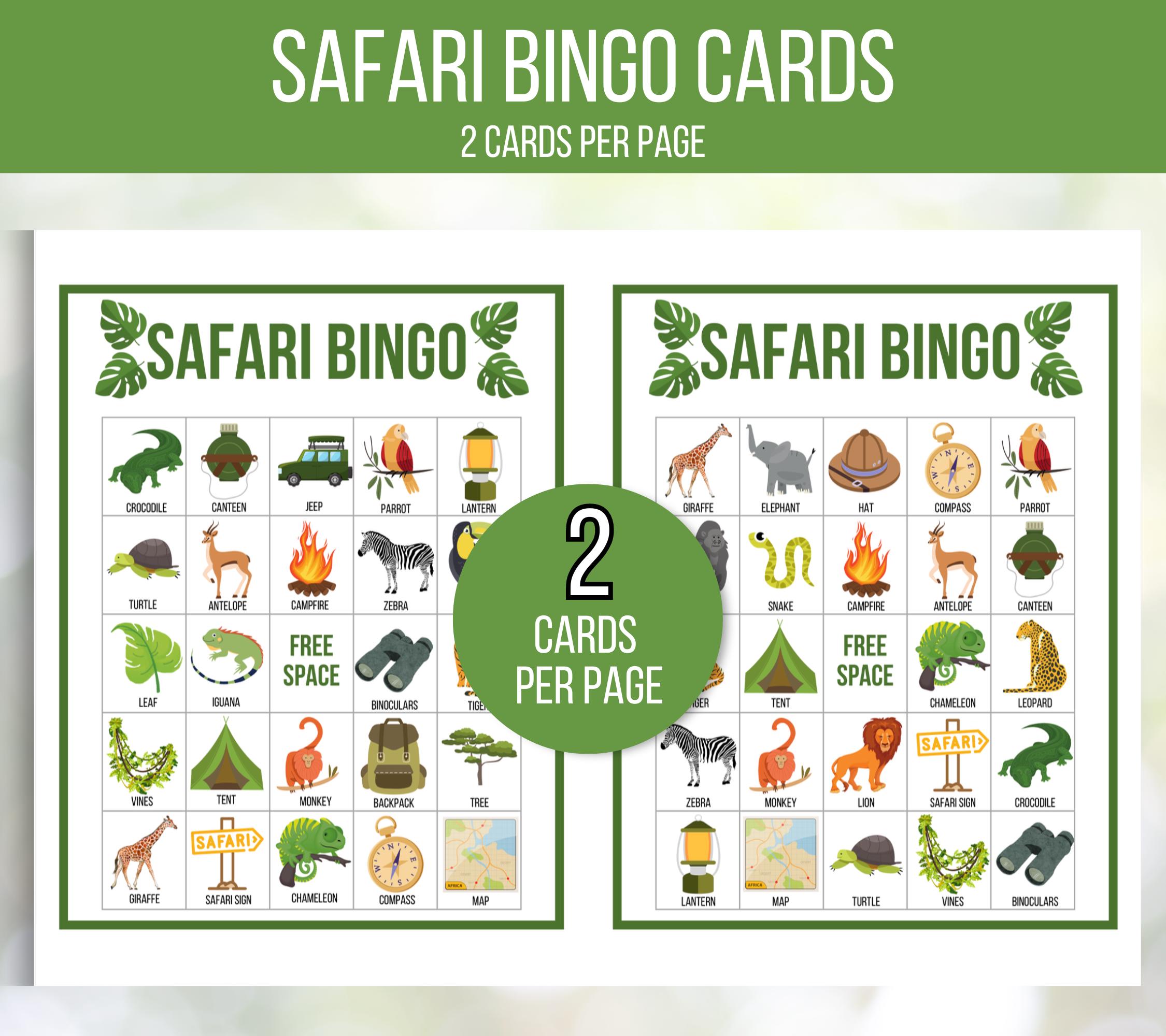 Safari Bingo, 30 Printable Safari Bingo Cards, Safari Party Game ...