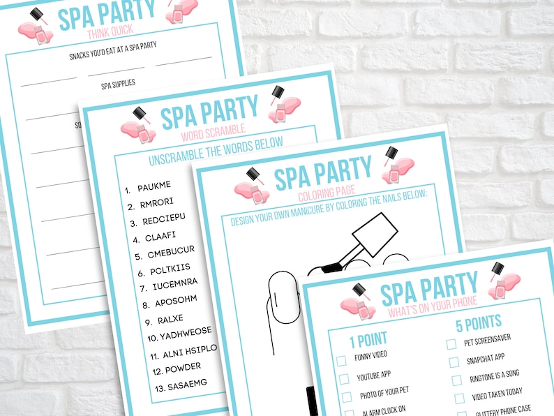 Spa Party Games Printable Spa Party Activities Girls Spa - Etsy