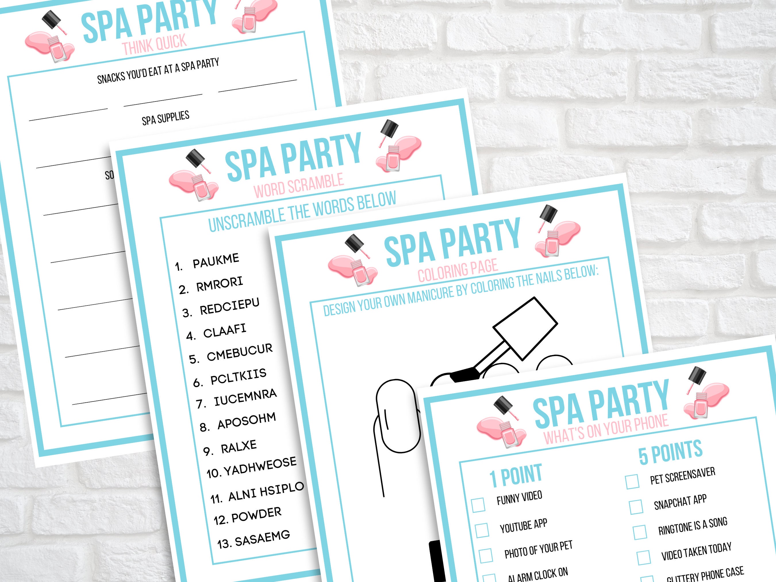 Spa Party Games Printable, Spa Party Activities, Girls Spa Party Games ...
