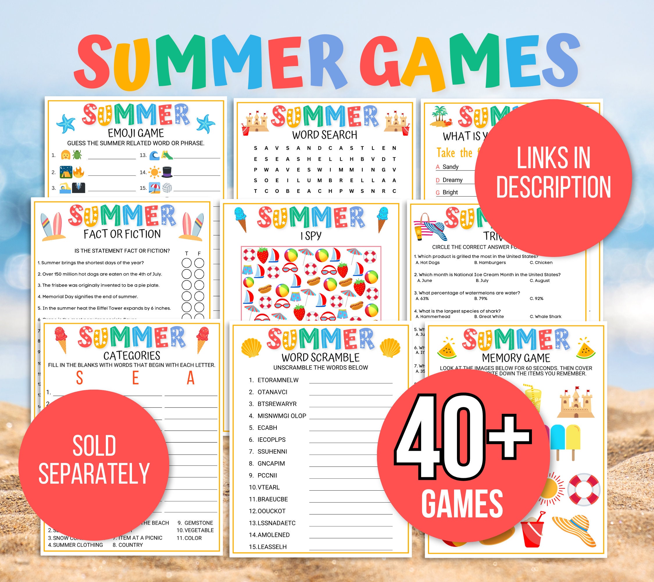 Summer Trivia Games, Summer Activities, Summer Party Games, Summer Game ...