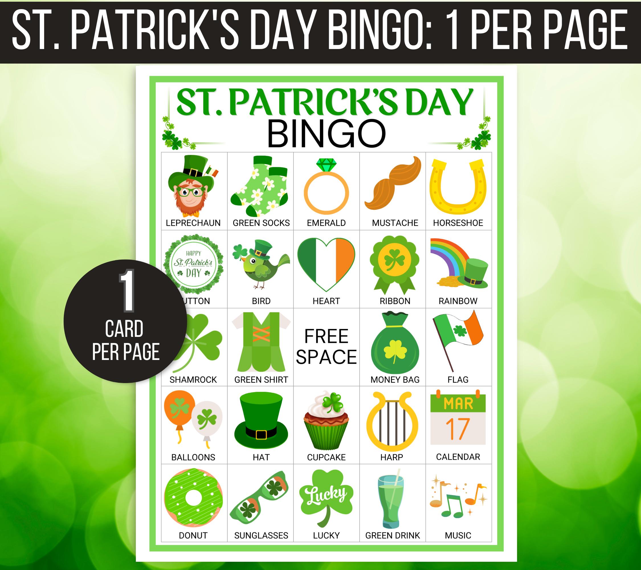 St. Patrick's Day Bingo, 30 St. Patrick's Bingo Cards, St. Patrick's ...