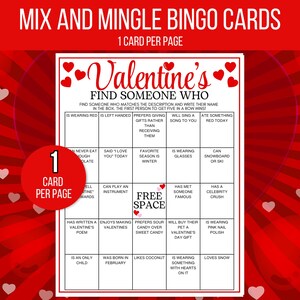 Valentine's Bingo, Valentine's Get to Know You Bingo, Find Someone Who ...