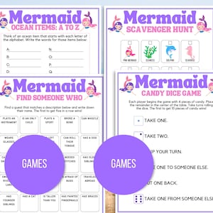 Mermaid Games Printable Bundle, Mermaid Activities, Girls Mermaid Games ...