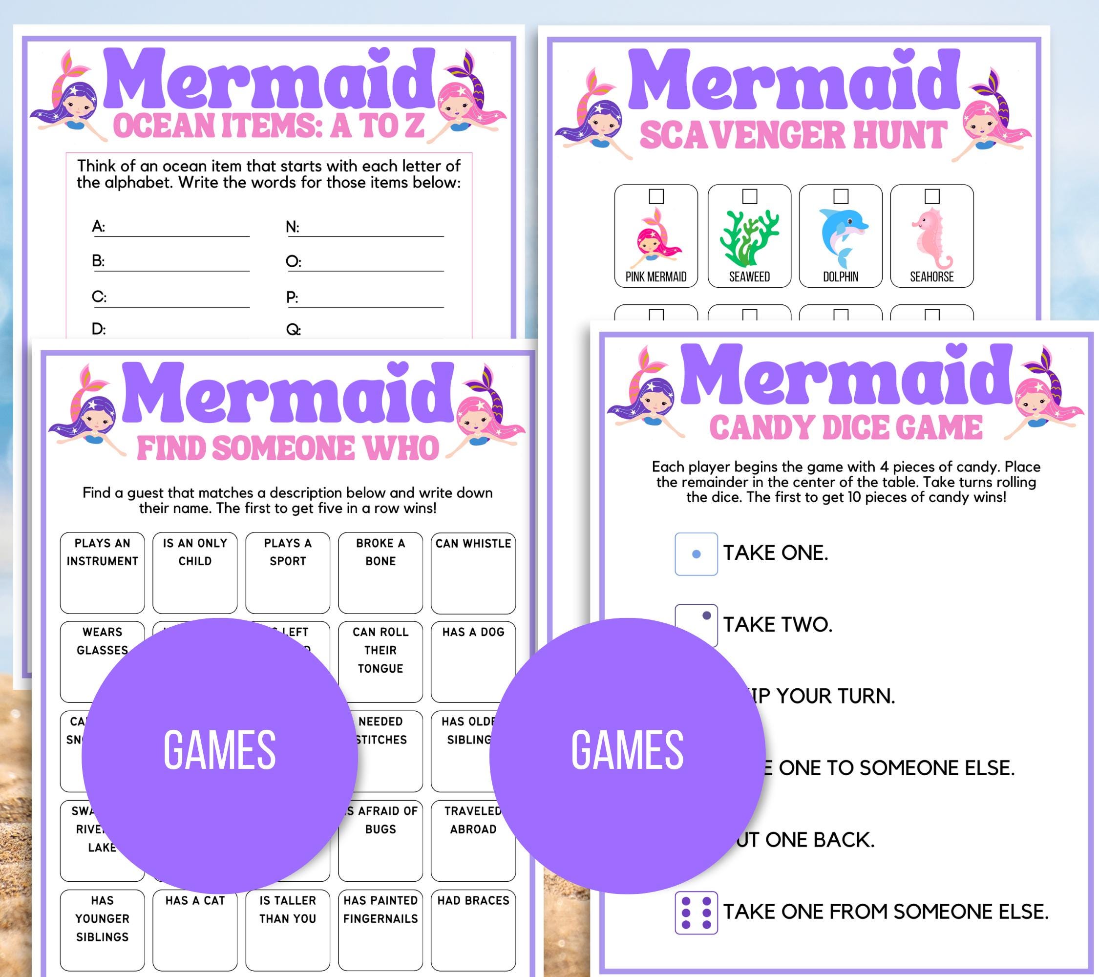 Mermaid Games Printable Bundle, Mermaid Activities, Girls Mermaid Games ...