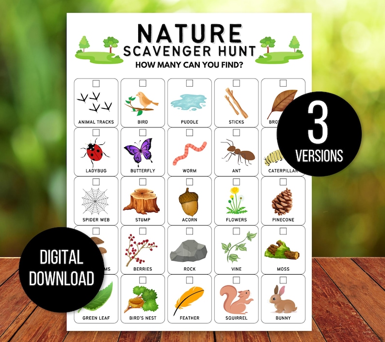 Nature Scavenger Hunt for Kids, Outdoor Nature Scavenger Hunt, Hike ...