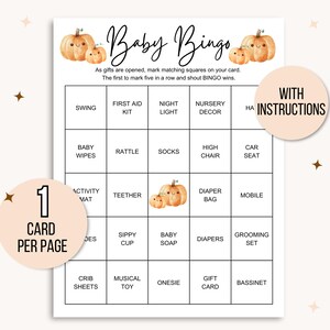 60 Fall Baby Shower Bingo Cards, Fall Baby Shower Games, Little Pumpkin ...