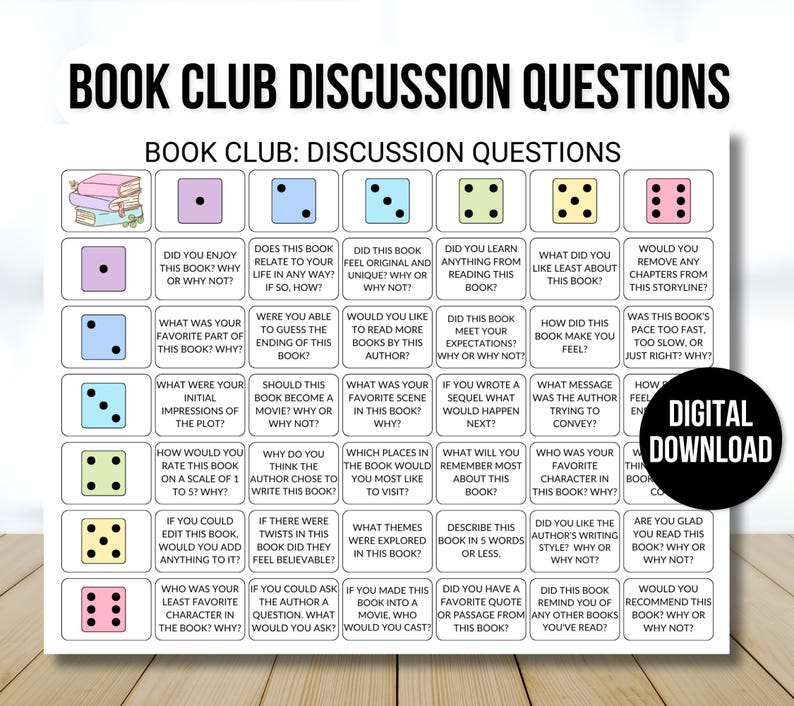 Book Club Discussion Questions Game, Book Club Game, Book Club ...