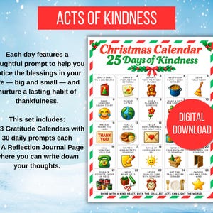 Christmas Acts of Kindness Calendar, Advent Calendar for Kid & Adult ...