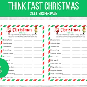 Think Fast Christmas Game, Fun Christmas Game, Printable Christmas Game ...