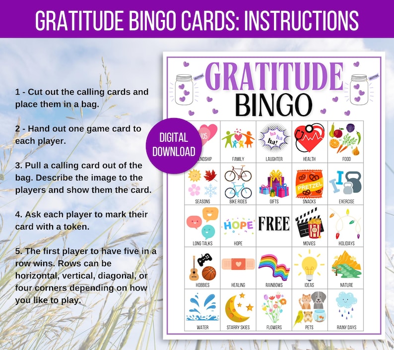 Gratitude Bingo, 30 Gratitude Bingo Cards, Mindfulness Bingo, Gratitude ...