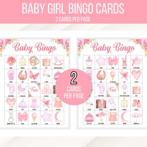 Baby Girl Bingo, 50 Baby Shower Bingo Cards, Baby Girl Shower Printable ...