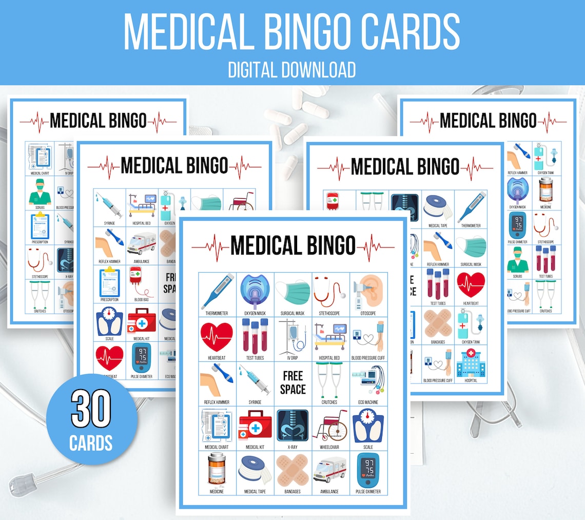 Medical Bingo, 30 Printable Medical Bingo Cards, Doctor Bingo, Nurse ...