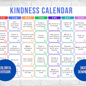 Kindness Calendar, Acts of Kindness Calendar, Kid's Kindness Challenge ...