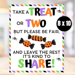 Halloween Trick or Treat Sign, Halloween Candy Sign, Take One or Two ...