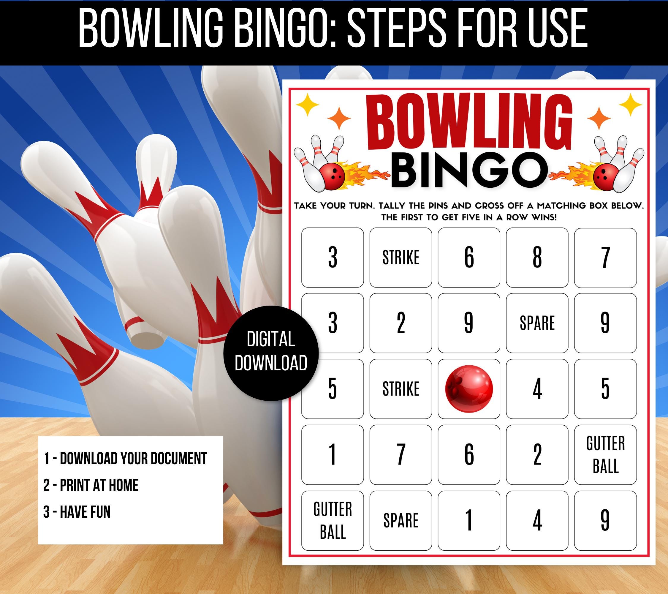 Bowling Bingo, 50 Bowling Bingo Cards, Bowling Game, Bowling Activity ...