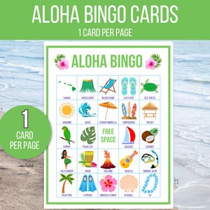 Aloha Bingo, Luau Bingo, Hawaiian Bingo, 30 Printable Luau Bingo Cards ...