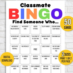 Classmate Bingo, Get to Know You Bingo, Find Someone Who Bingo, Find ...