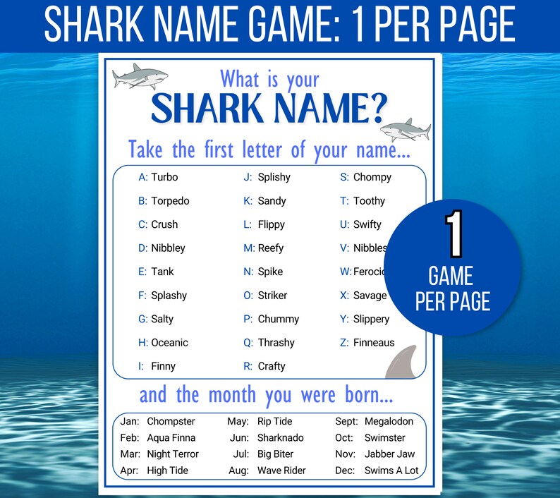 What's Your Shark Name, Shark Name Game, Shark Games, Shark Family Game ...