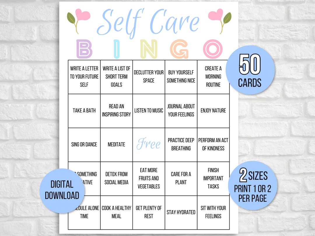 Self Care Bingo, 50 Self Care Bingo Cards, Self Care Challenge, Self ...