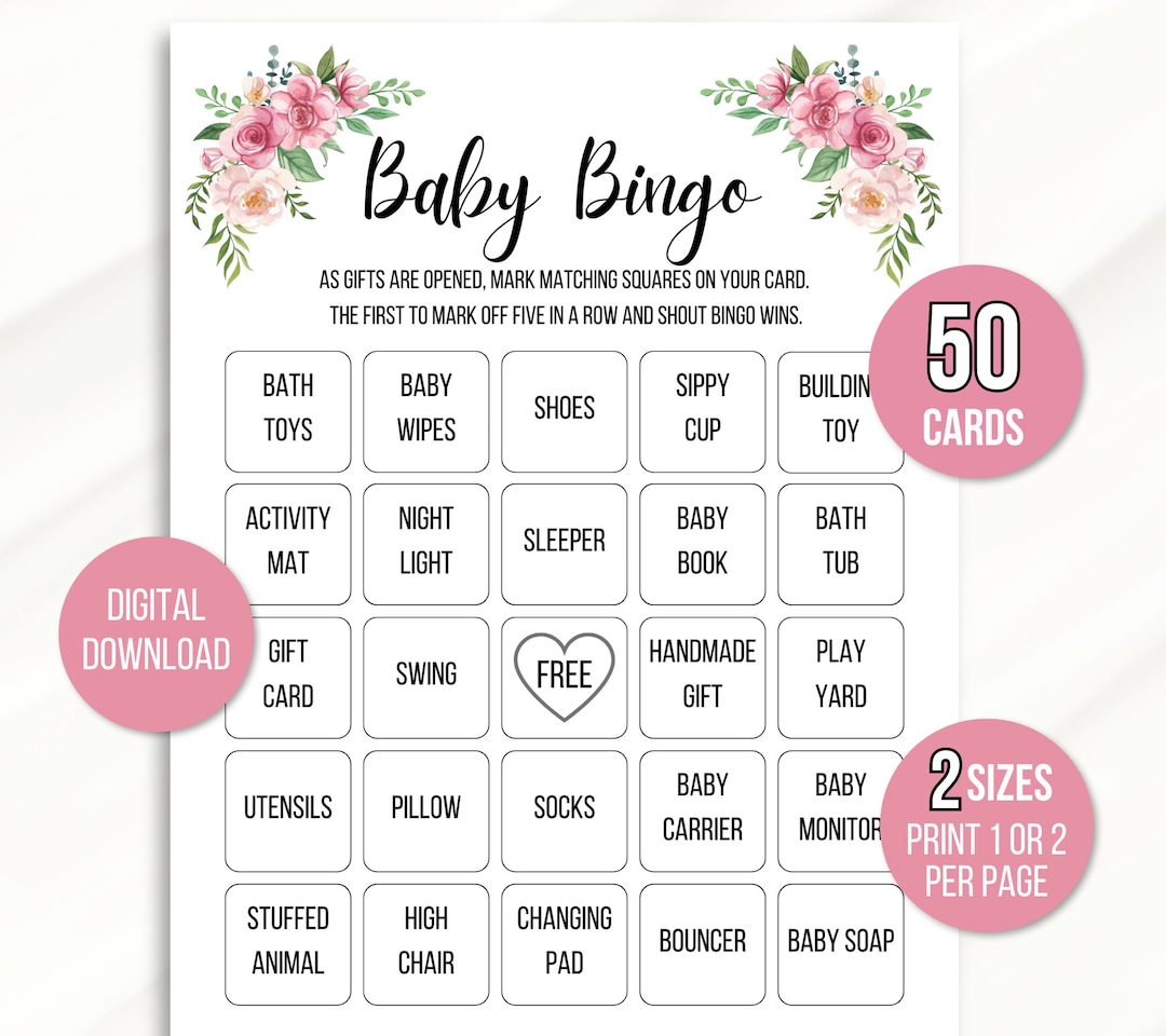 50 Baby Shower Bingo Cards, Baby Bingo Game Cards, Baby Gift Bingo ...