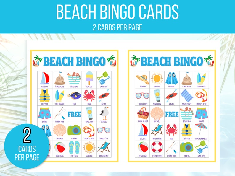 Beach Bingo, Fun in the Sun Bingo, 30 Printable Beach Bingo Cards ...