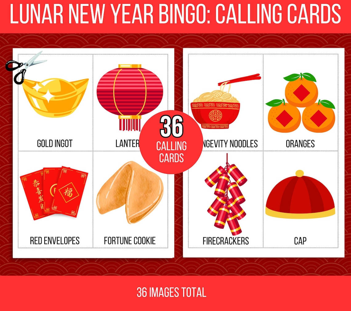 Lunar New Year Bingo, 30 Lunar New Year Bingo Cards, Lunar New Year ...