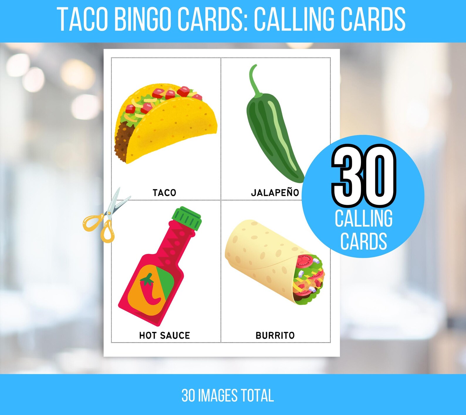 Taco Bingo, 30 Printable Taco Bingo Cards, Taco Activity for Kids, Taco ...