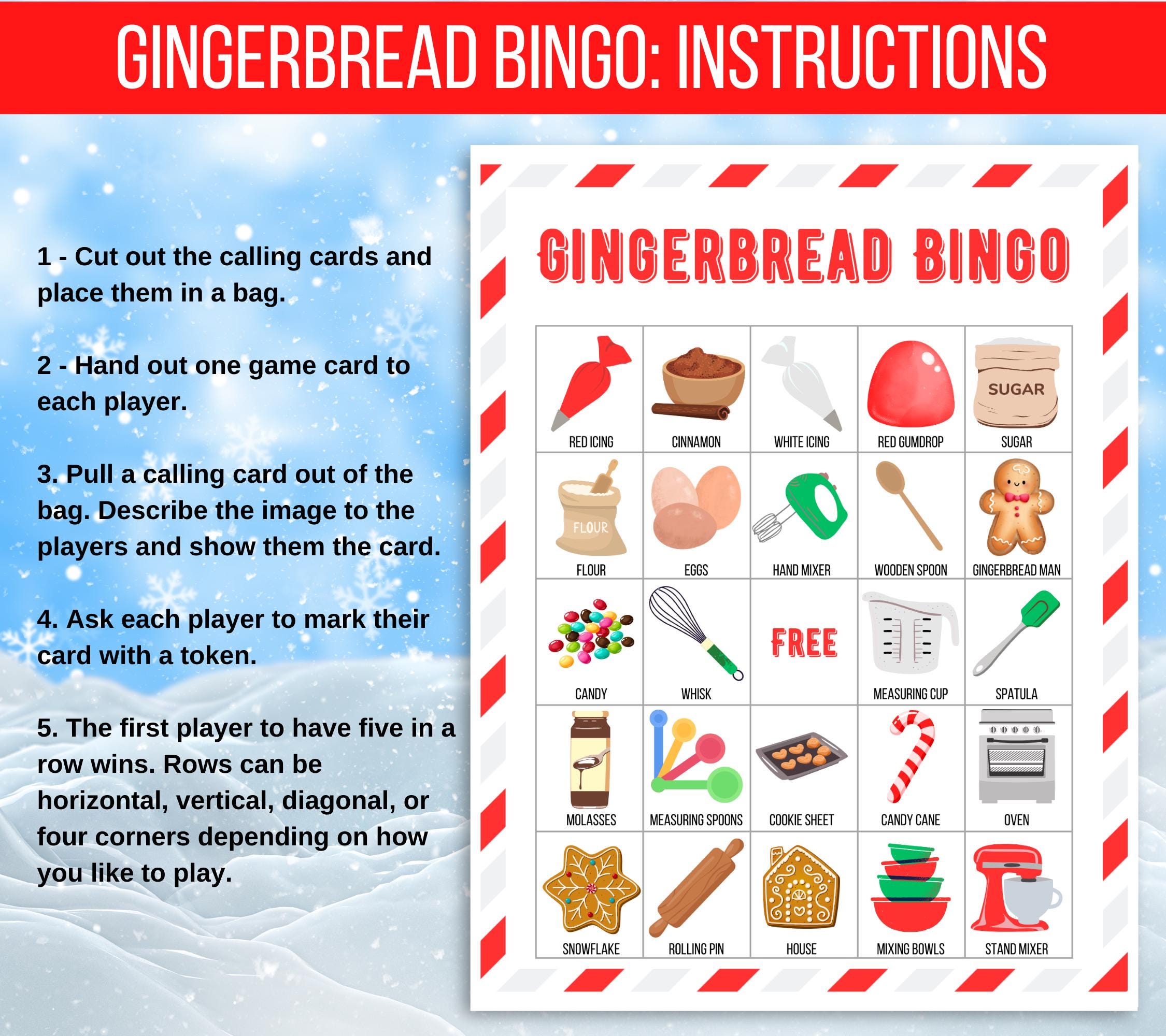 Gingerbread Bingo, 50 Gingerbread Bingo Cards, Christmas Baking Bingo ...