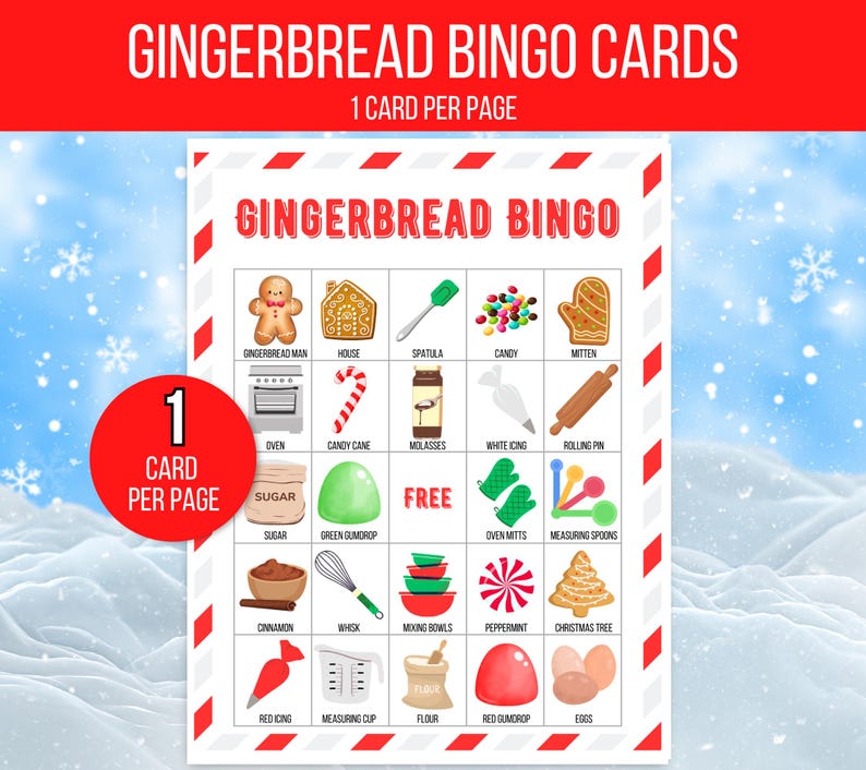 Gingerbread Bingo, 50 Gingerbread Bingo Cards, Christmas Baking Bingo ...