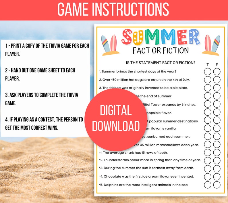 Summer Trivia Game, Summer Trivia Quiz, Summer Fact or Fiction Game ...