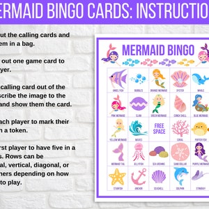 Mermaid Bingo, 30 Unique Printable Mermaid Bingo Cards, Mermaid Game ...