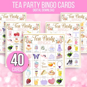 Tea Party Bingo, 40 Unique Printable Tea Party Bingo Cards, Tea Party ...