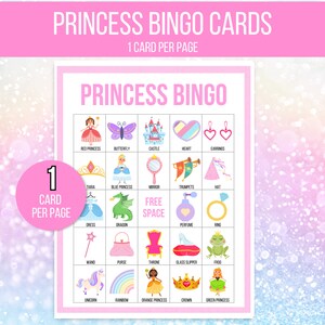 Princess Bingo, 30 Printable Princess Bingo Cards, Princess Birthday ...