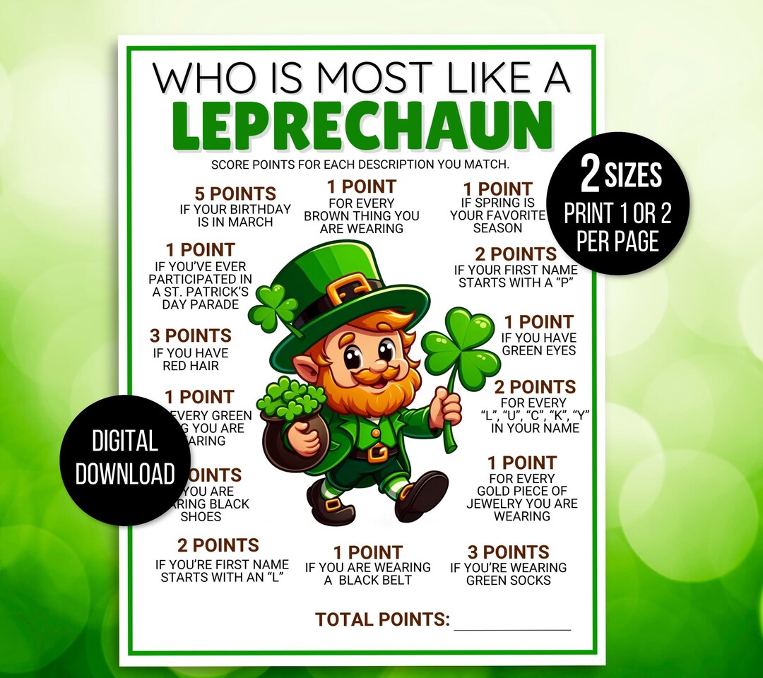 St. Patrick's Day Game, Who is Most Like a Leprechaun Game, St. Patrick ...