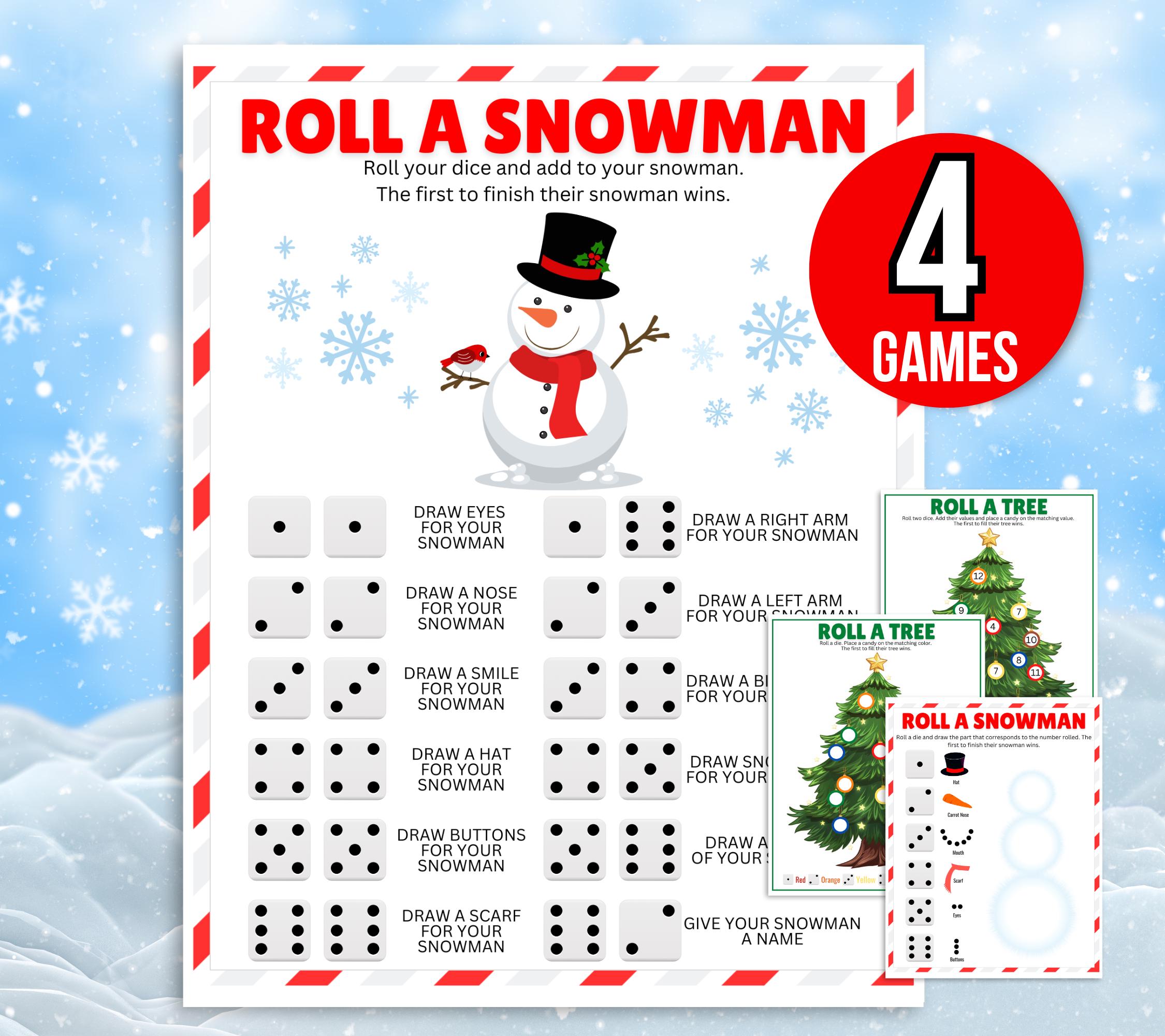 Roll a Snowman Printable, Roll a Christmas Tree, Roll a Dice Bundle ...