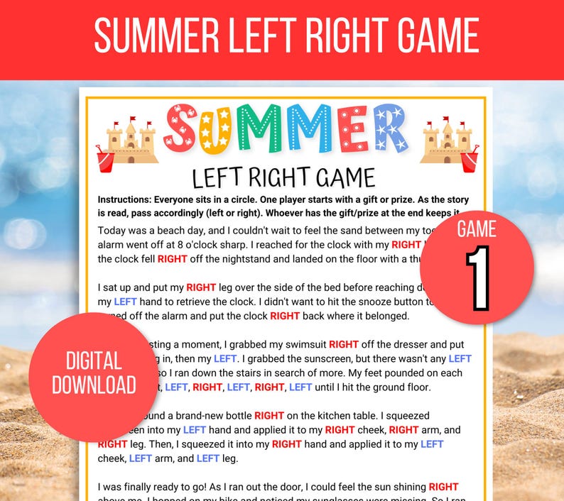 Summer Left Right Game, Summer Left Right Poem, Summer Pass the Prize ...