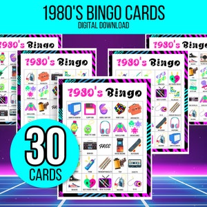 80s Bingo, 1980s Bingo, Retro Bingo, 30 Printable 1980s Bingo Cards ...