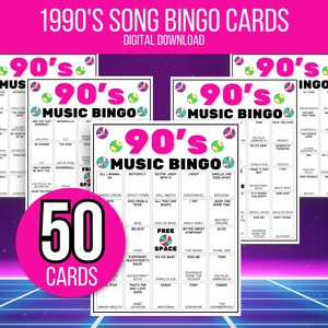 90s Bingo, 90s Song Bingo, 90s Music Bingo, 90s Retro Bingo, 50 ...