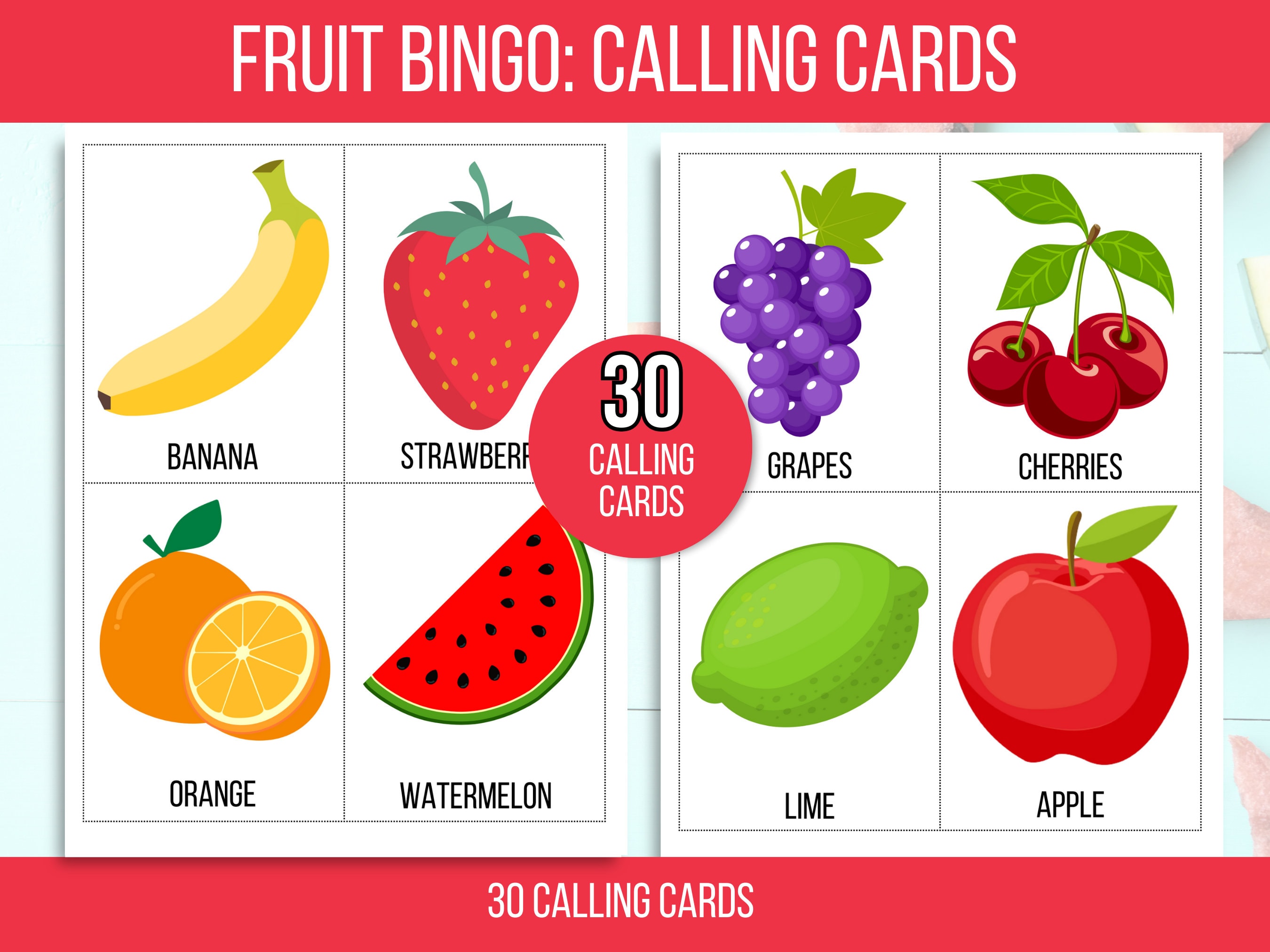 Fruit Bingo, 30 Printable Fruit Bingo Cards, Fruit Game, Fruit Party ...